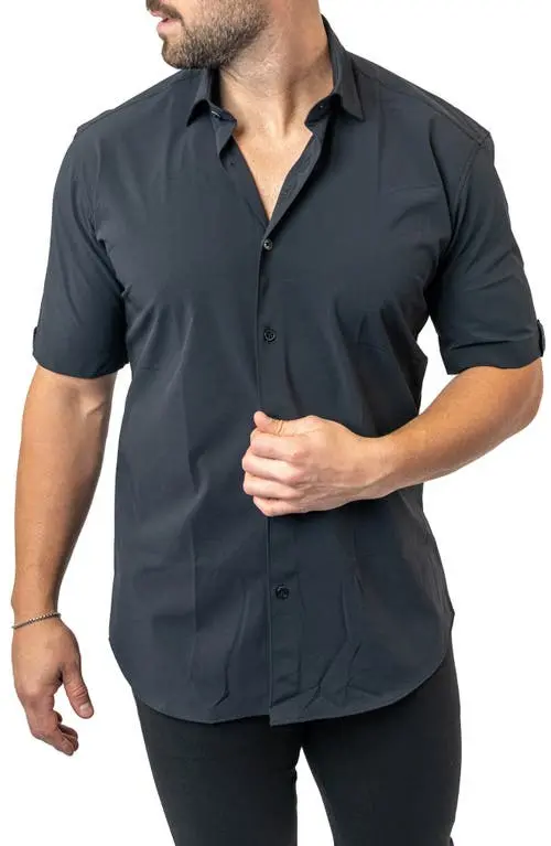 MACEOO Galileo Stretchcore Short Sleeve Performance Button-up Shirt - Black