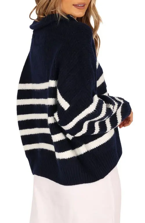 PETAL & PUP Miranda Stripe Quarter Zip Sweater - Navy