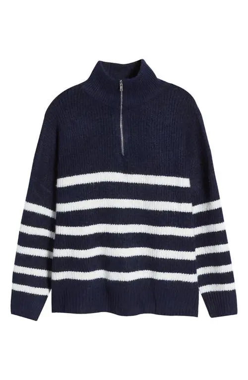 PETAL & PUP Miranda Stripe Quarter Zip Sweater - Navy