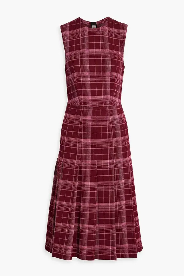 Marni Pleated Checked Jersey Midi Dress
