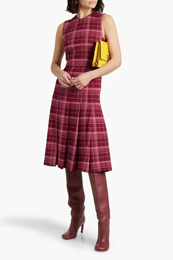 Marni Pleated Checked Jersey Midi Dress