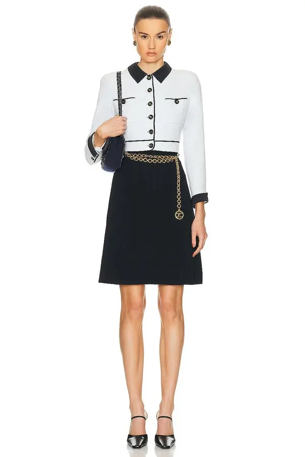 Chanel Cropped Jacket & Skirt Set - Black Baby Blue