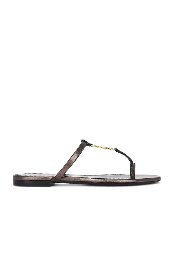 Saint Laurent Cassandra Flat Slide - Metal Brown
