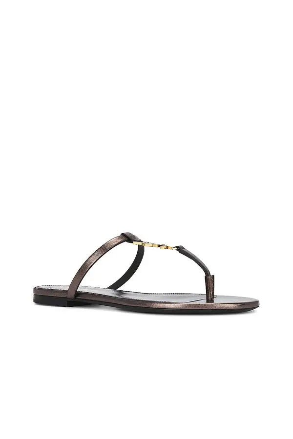 Saint Laurent Cassandra Flat Slide - Metal Brown