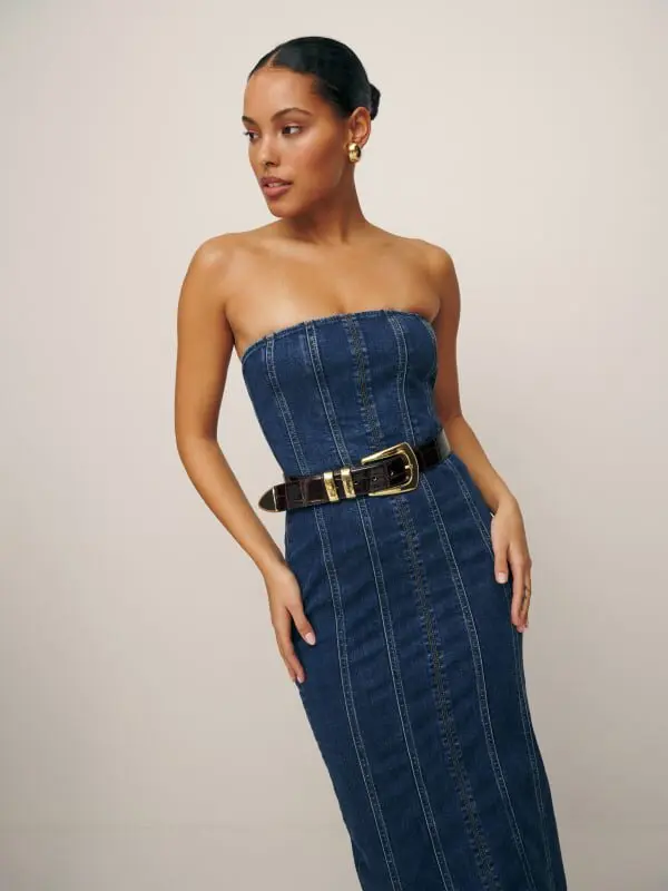 Reformation Anais Strapless Denim Midi Dress In Griffin - 70% Off |  Editorialist