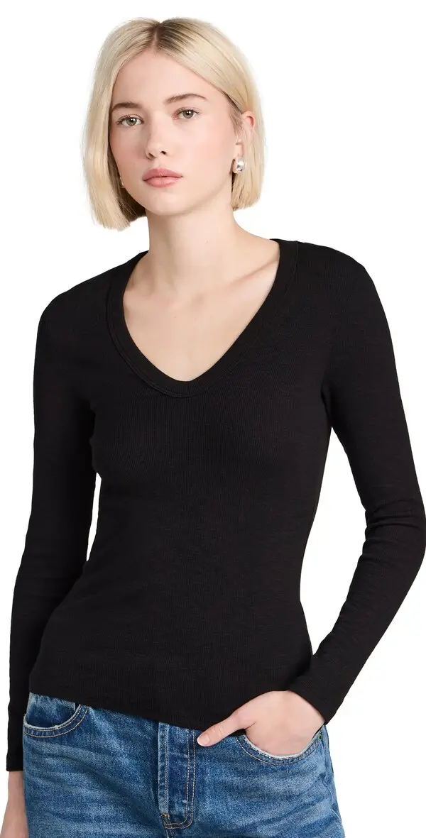 Enza Costa Textured Ribbed Top - Black