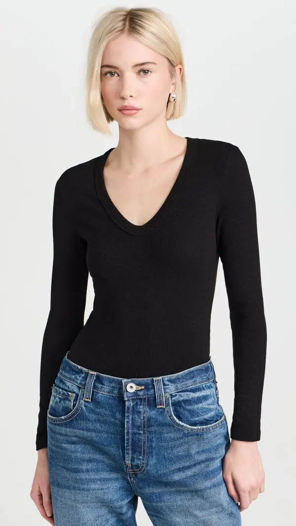 Enza Costa Textured Ribbed Top - Black