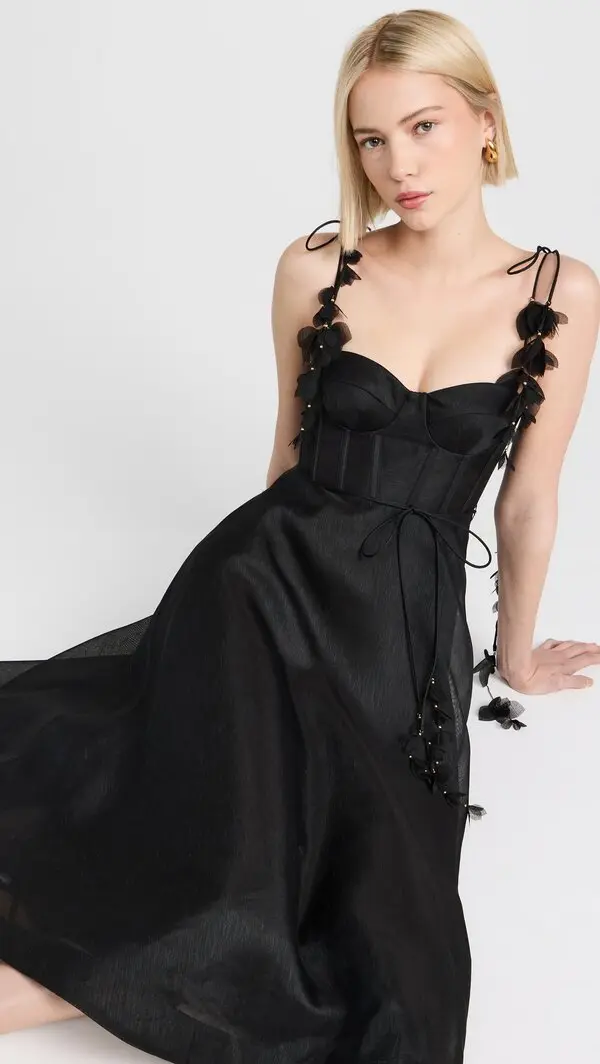 zimmermann natura linen and silk corset dress Zimmermann Natura Midi Corset Dress in Black