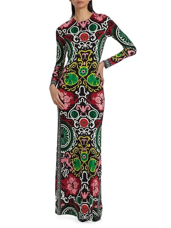 Alice + Olivia Delora Floral Damask Open-back Maxi Dress