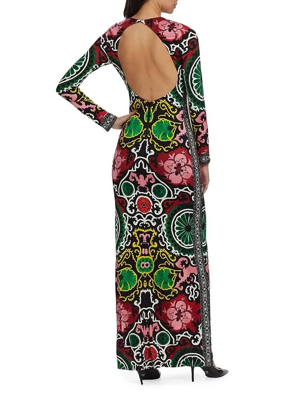 Alice + Olivia Delora Floral Damask Open-back Maxi Dress