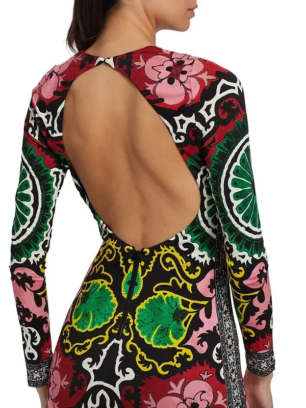 Alice + Olivia Delora Floral Damask Open-back Maxi Dress