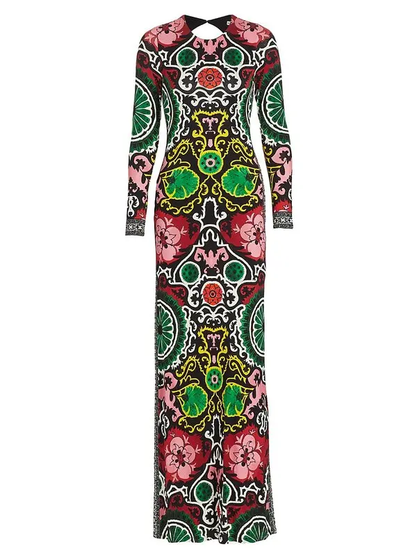 Alice + Olivia Delora Floral Damask Open-back Maxi Dress