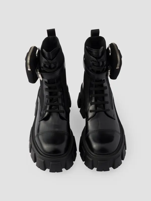 Prada Monolith Leather And Re-nylon Boots With Pouch - Black
