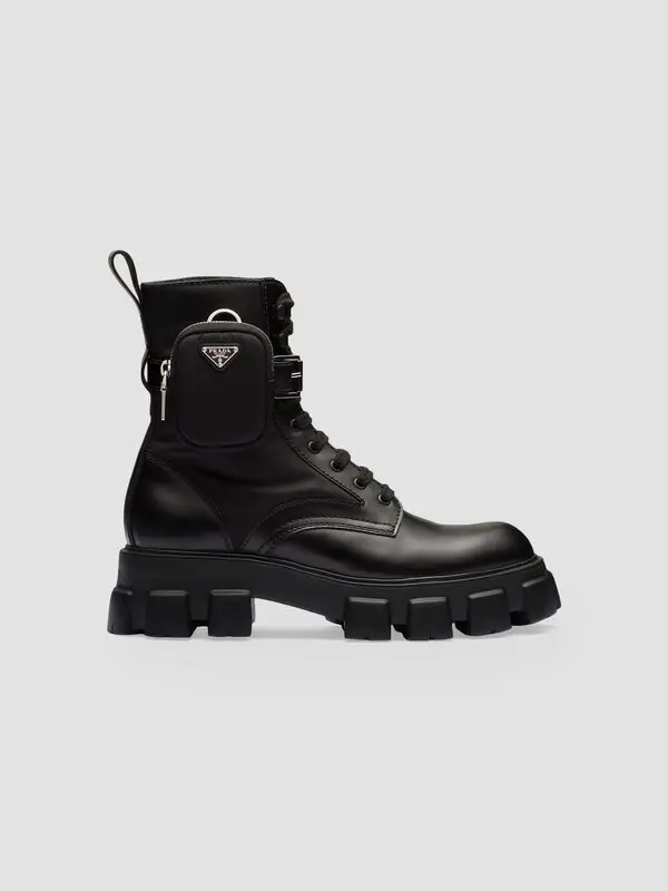 Prada Monolith Brushed Leather And Re-nylon Boots With Pouch