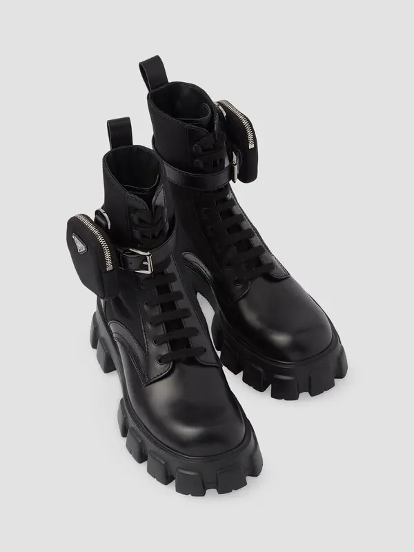 Prada Monolith Brushed Leather And Re-nylon Boots With Pouch