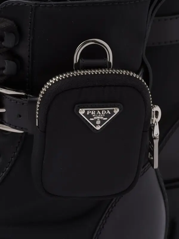 Prada Monolith Brushed Leather And Re-nylon Boots With Pouch
