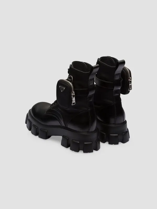 Prada Monolith Brushed Leather And Re-nylon Boots With Pouch