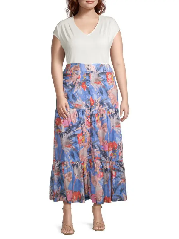 NIC+ZOE Dreamscape Printed Tiered Cotton Maxi Skirt