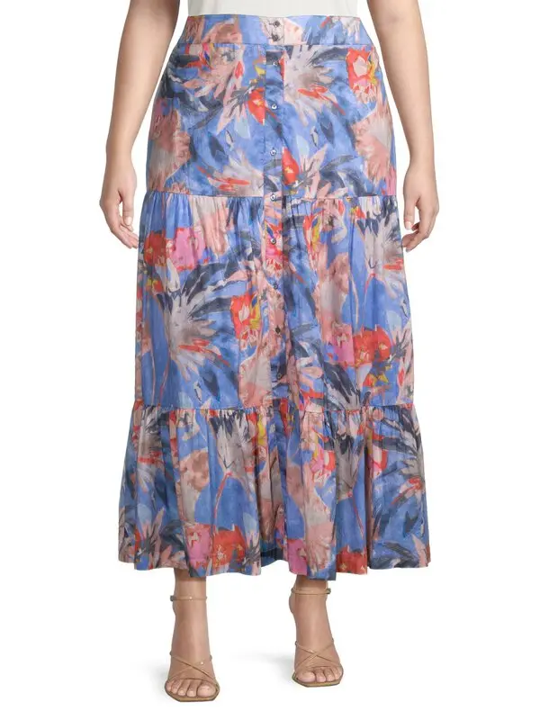 NIC+ZOE Dreamscape Printed Tiered Cotton Maxi Skirt