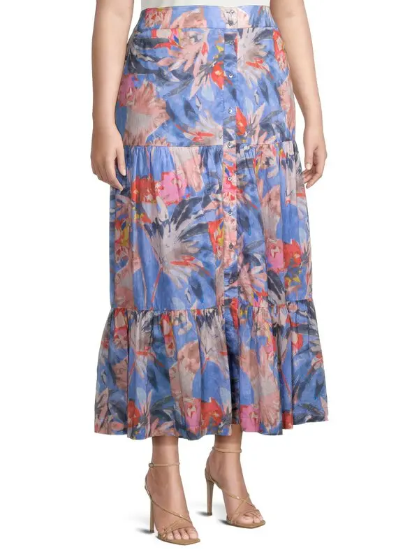 NIC+ZOE Dreamscape Printed Tiered Cotton Maxi Skirt