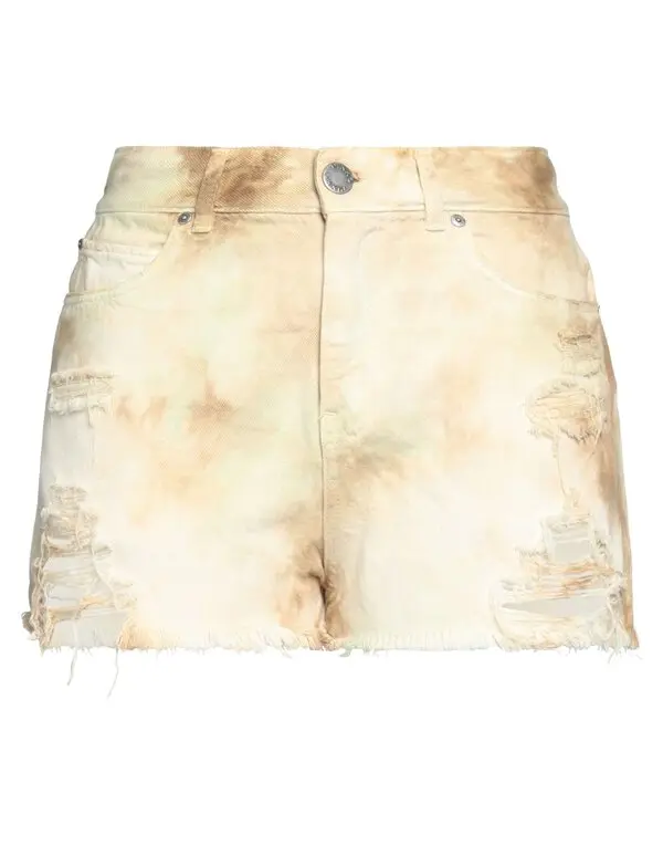 Pinko High Waisted Cotton Gabardine Shorts With Faded Multicolor Print And Leather Trims