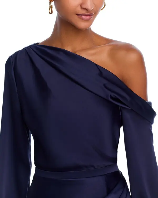 Simkhai Cameron One-Shoulder Satin Mini Dress - Midnight | Editorialist
