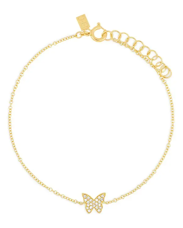 Ef Collection 14k Yellow Diamond Butterfly Bracelet - Gold