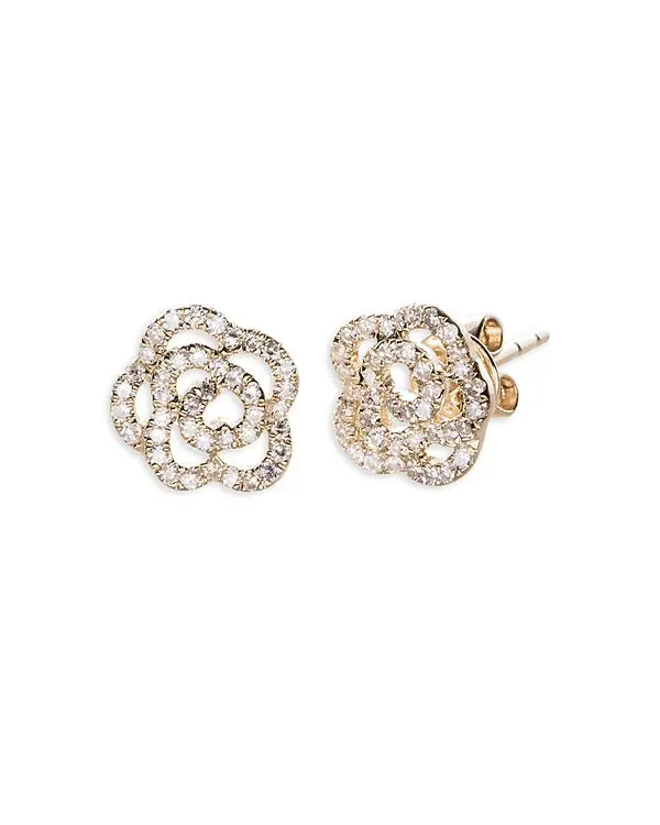Ef Collection 14k Yellow Diamond Openwork Rose Stud Earrings - Gold