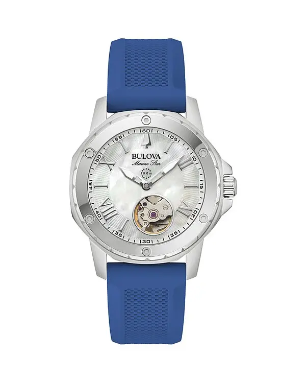 Bulova Marine Star 35mm Watch - Silver/blue