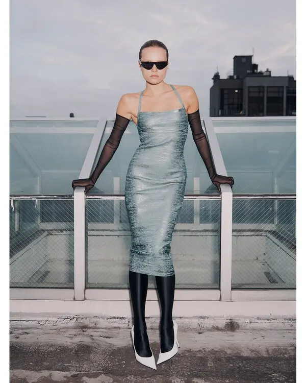 knee length dresses for ladies The Metallic Mischa Dress Silver Foil / XXS