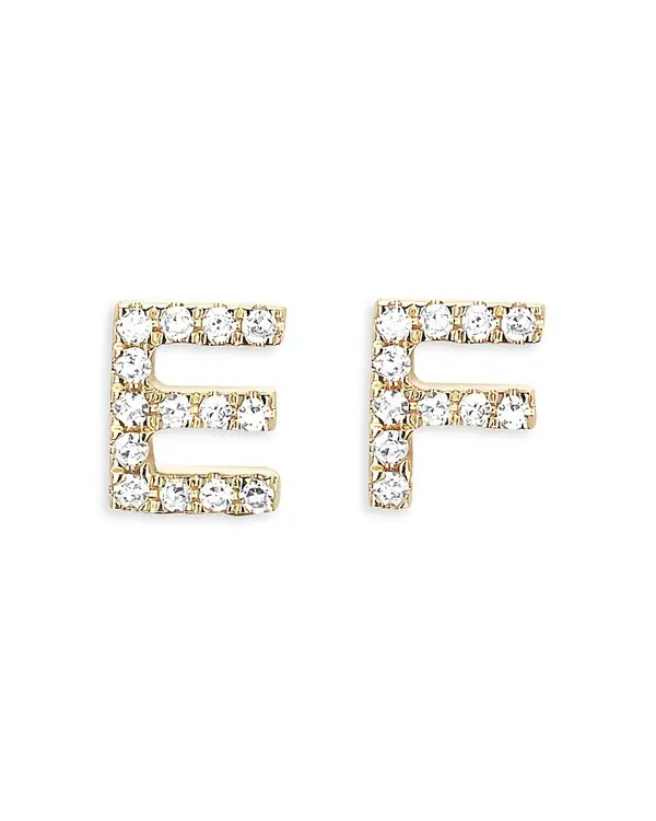 Ef Collection 14k Yellow Gold Diamond Initial Stud Earrings - E