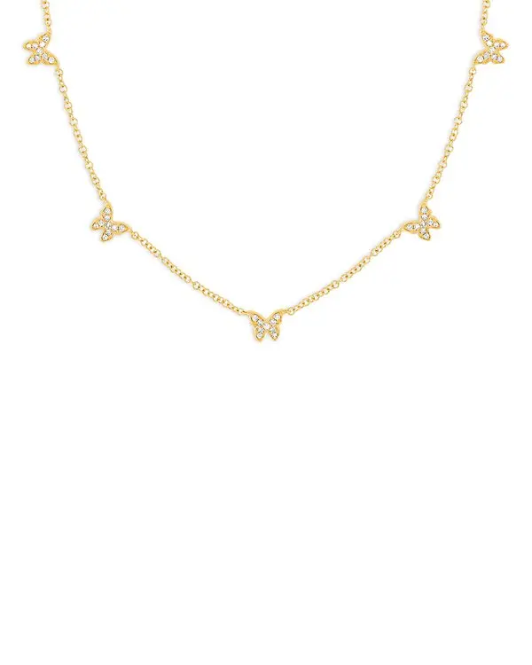 Ef Collection 14k Yellow Diamond Butterflies Necklace - Gold