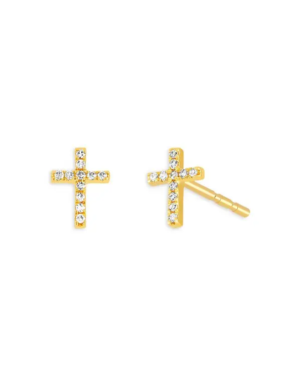 Ef Collection 14k Yellow Diamond Cross Stud Earrings - Gold