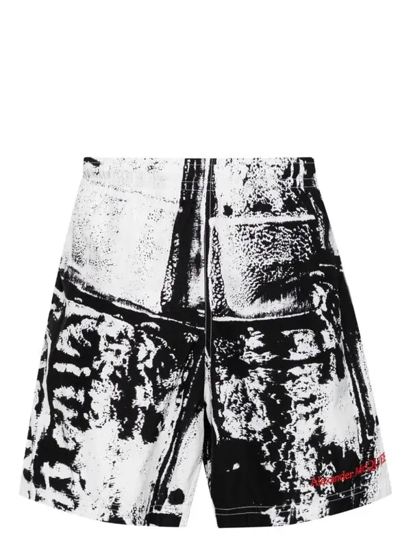 Alexander McQueen Abstract-print Swim Shorts - White