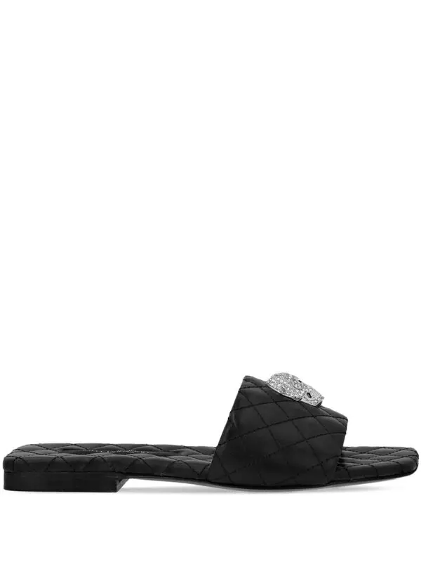 Philipp Plein Skull-embellished Quilted Leather Slides - Black