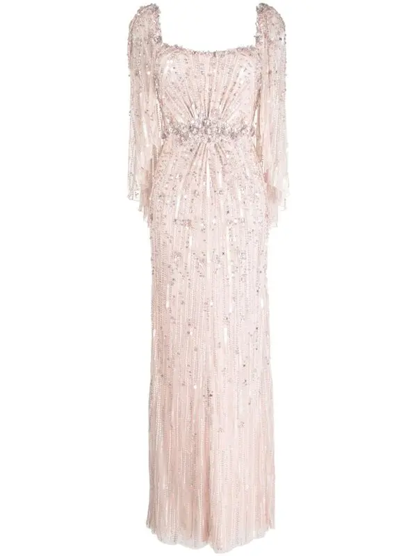 Jenny Packham Floral-appliqué Fitted Dress - Pink