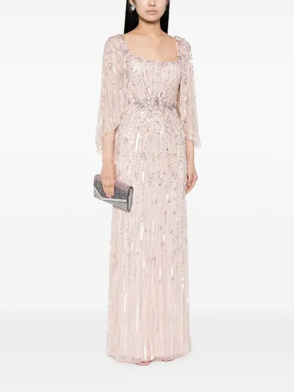 Jenny Packham Floral-appliqué Fitted Dress - Pink
