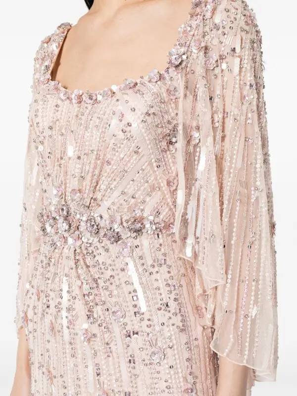 Jenny Packham Floral-appliqué Fitted Dress - Pink