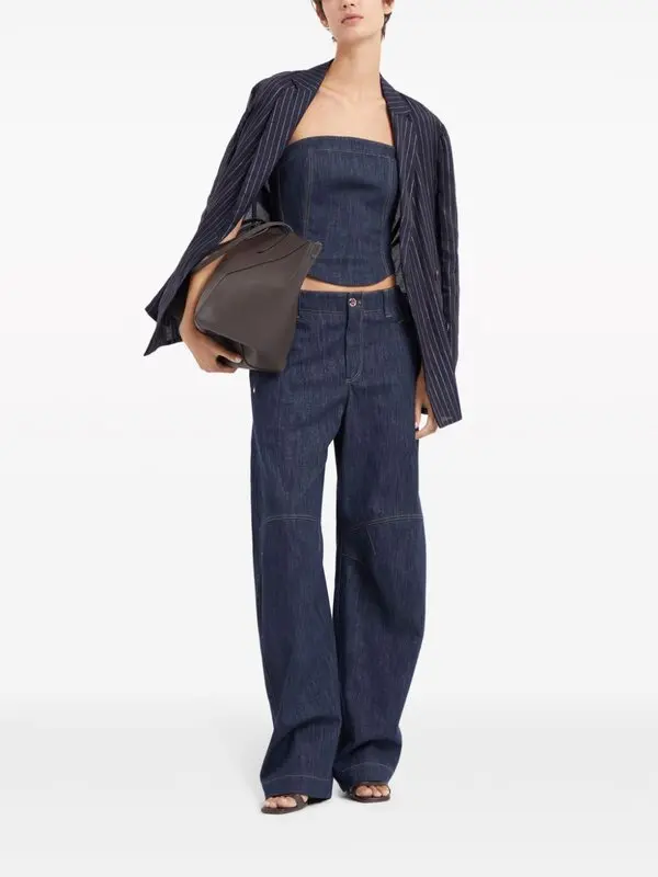 Brunello Cucinelli Denim Strapless Cropped Top