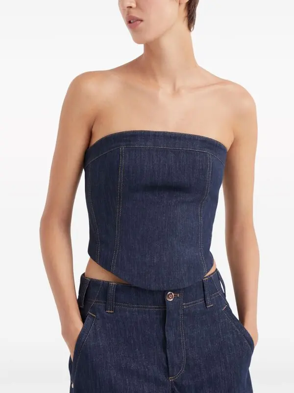 Brunello Cucinelli Denim Strapless Cropped Top