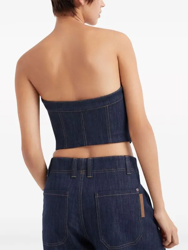 Brunello Cucinelli Denim Strapless Cropped Top