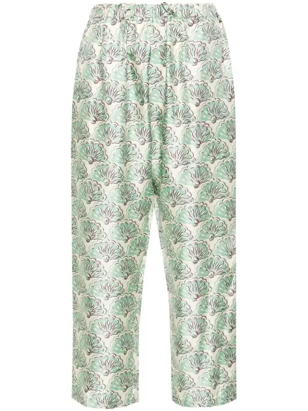 La DoubleJ Fans-print Silk Trousers - Green