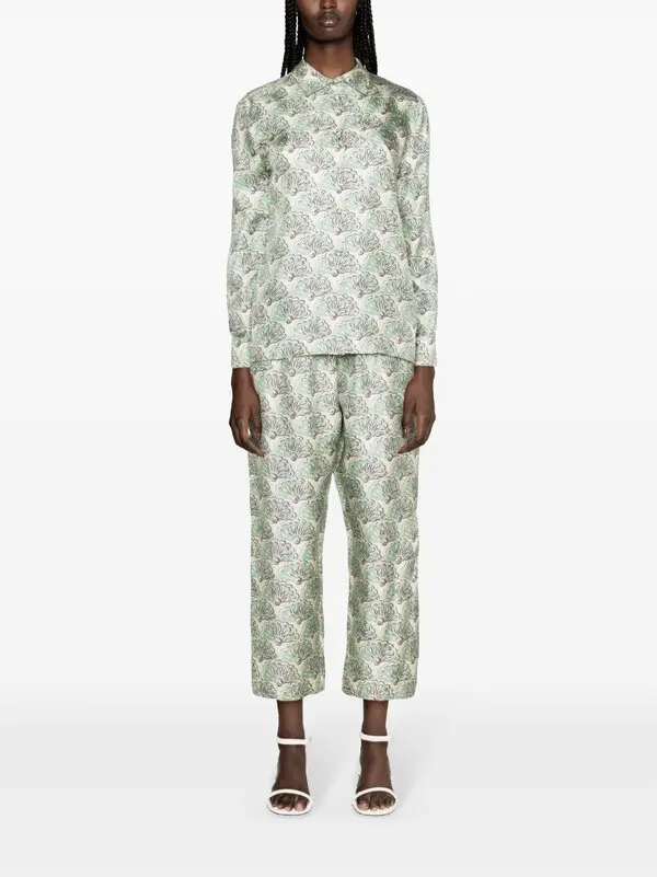 La DoubleJ Fans-print Silk Trousers