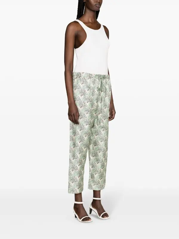 La DoubleJ Fans-print Silk Trousers