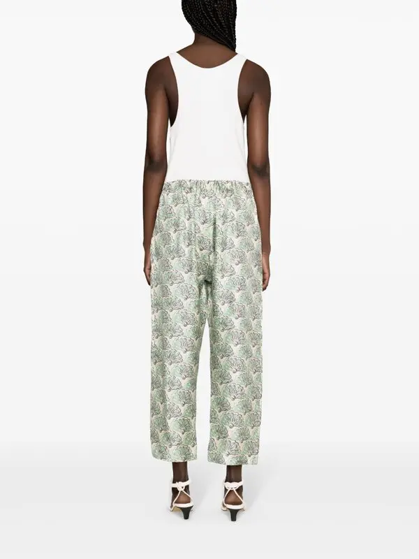 La DoubleJ Fans-print Silk Trousers