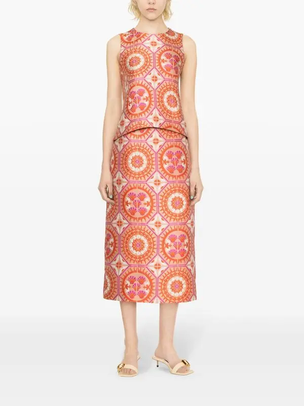 La DoubleJ Patterned Jacquard Midi Pencil Skirt - Neutrals