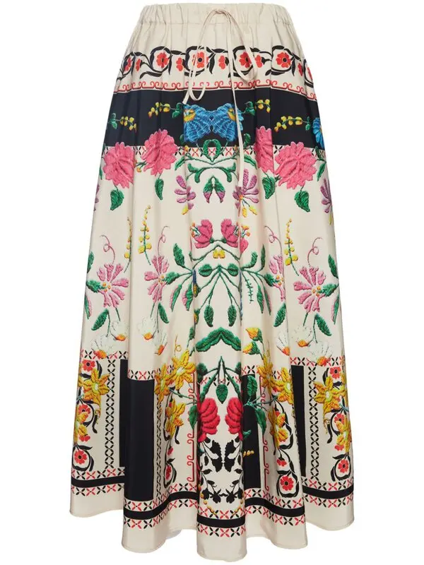 La DoubleJ Piazza Placée-print Midi Skirt - Neutrals