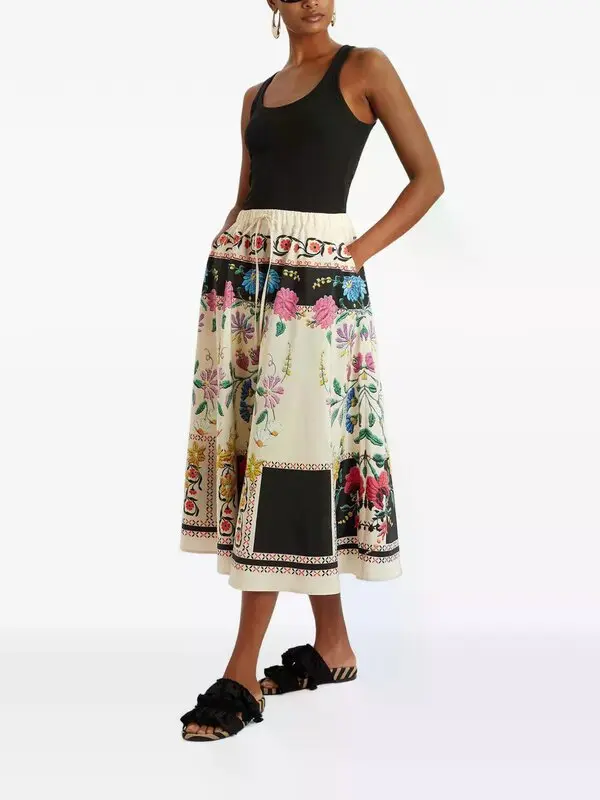 La DoubleJ Piazza Placée-print Midi Skirt - Neutrals