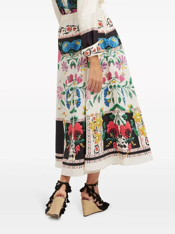 La DoubleJ Piazza Placée-print Midi Skirt - Neutrals