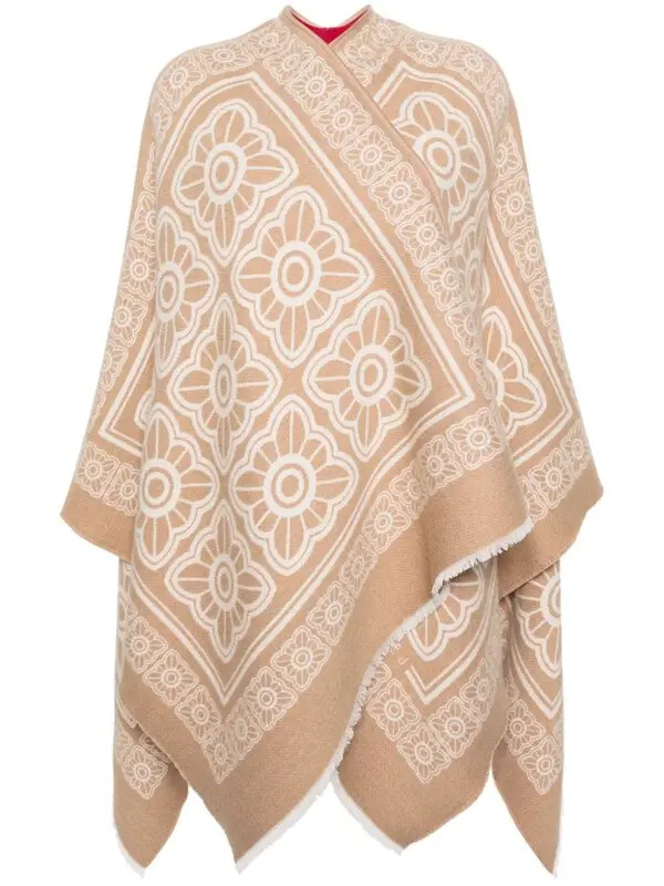 La DoubleJ Tiles-print Reversible Poncho - Brown